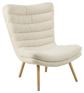 AC Design Furniture Grady Loungestuhl in Cream, Polsterstuhl in Weicher Teddy-Optik und Holzbeinen, Ohrensessel im Modernen Skandinavischen Retro Stil f&uuml;r Wohnzimmer, Sch
