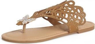 Generic Tongs plates d&eacute;t&eacute; pour femme - Paillettes - Style Rhineston - D&eacute;ocr - L&eacute;g&egrave;res et d&eacute;contract&eacute;es - Pour la plage, marron, 40.5 EU