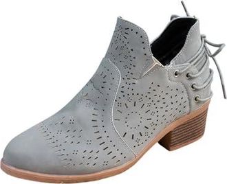 Generic Bottines &agrave; lacets confortables &agrave; bout pointu pour femme - Couleur unie - Talon &eacute;pais - Pour le travail et les loisirs, gris, 38.5 EU