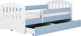 Les Tendances Lit enfant avec barri&egrave;re de s&eacute;curit&eacute; amovible bleu Klaky-Matelas mousse-Couchage 80x160 cm-Tiroirs Avec tiroir