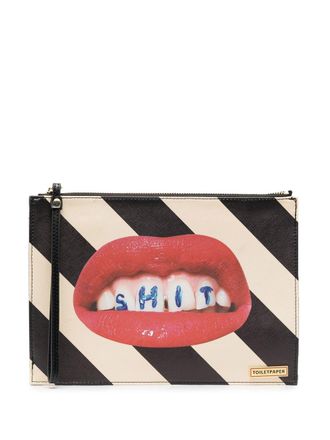 Seletti Gestreifte Clutch mit grafischem Print - Schwarz