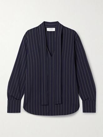 La Ligne Blouse En Crêpe À Rayures Et À Col Noué - Bleu