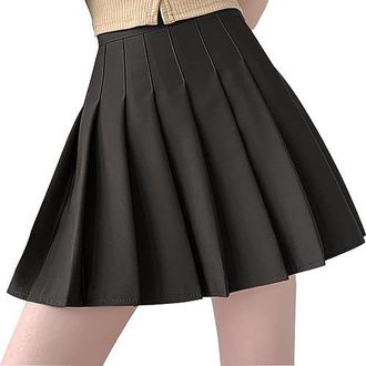 Dreshow R&eacute;tro Jupe Basique Elastique &eacute;vas&eacute;e Mini Jupe Pliss&eacute;e Patineuse D&eacute;contract&eacute;e Pour Femmes Filles, Pleated Skirt Black, XXL