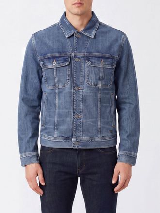 Emporio Armani Veste en jean courte en denim de coton avec poches &agrave; rabat