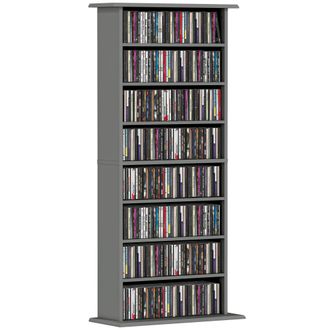 HOMCOM CD- und DVD-Aufbewahrung, Multimedia-Aufbewahrungsm&ouml;bel, Kapazit&auml;t max. 360 CDs/185 DVDs und Blu-ray, 8 F&auml;cher und 6 verstellbare Regale, f&uuml;r Wohnzimm