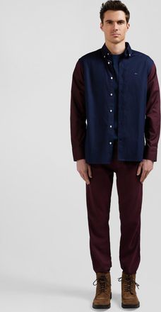 Eden Park Chemise Bicolore En Oxford De Coton Marine Et Marron Brod&eacute;e Coupe Regular