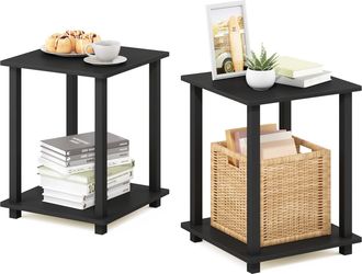 Furinno Simplistic Sofatisch, Couchtisch, Beistelltisch, mit 2 Ebenen, 2-er Set, Americano/Schwarz