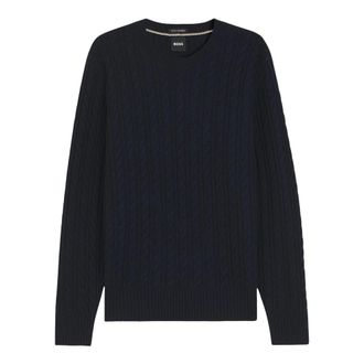 HUGO BOSS Pull H-Furlan en maille torsad&eacute;e - Homme - Pulls - Bleu - Taille: XL