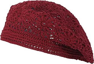 ZLYC Femmes Dété Chapeau de Béret Fait Main Bérets au Crochet(Bordeaux uni),Taille Unique