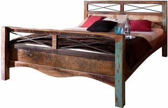 Massivmoebel24 Lit double 180x200 Bois de récupération laqué Multicolore NATURE OF SPIRIT 47