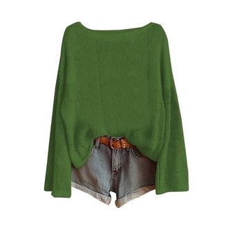 Generic Pull pour femme - Coupe ample - Col rond - &Eacute;l&eacute;gant - Tricot surdimensionn&eacute; - Couleur unie - Manches longues - Confortable - Doux et chaud - Pour lauto