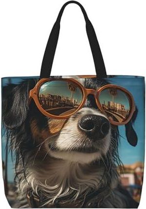 Generic Chien Portant Des Lunettes Sac A Main Femmes Imperm&eacute;able Sacs Pliable Sac Fourre Tout Pour Plage Voyage Universit&eacute;