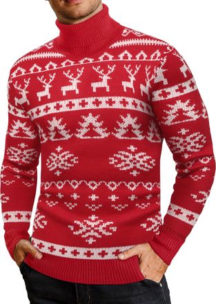 Coofandy Weihnachtpullover Herren Winter Weihnachten Rollkragenpullover Warm Lustige Pullover Rot-weihnachtsmuster-b XL