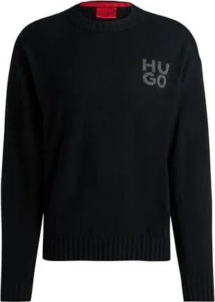 HUGO BOSS Hommes San Cassio-L Pull en Laine Vierge mélangée chinée avec Logo revisité