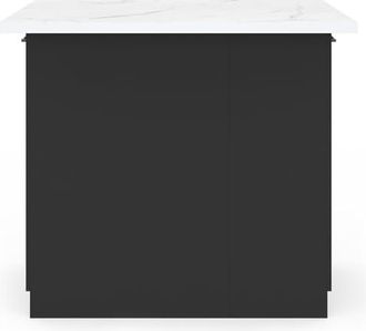 IDMarket Ilot Central IVO 100 cm Bois Noir avec Plan de Travail Effet marbre Alaska