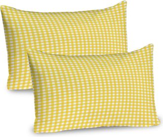 Abakuhaus Kariert Kissenbezug Packung mit 2, Klassisches englisches Muster im gelben Picknick im Sommer-Thema Retro gestreift, Dekorativer Standard Gedruckter K