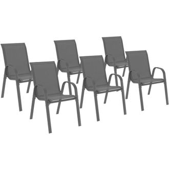 IDMarket Set aus 6 stapelbaren Gartenst&uuml;hlen LYMA aus Metall und Textilene in Anthrazitgrau