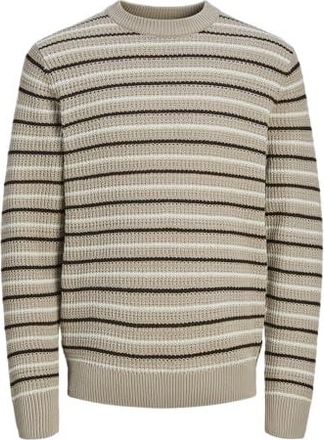 Jack & Jones Jorbronx Stripe Knit Crew Neck Pull en Tricot, Humus/Rayures : sel de mer, M Homme