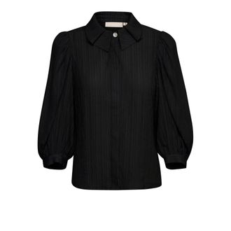 Karen by Simonsen &Eacute;l&eacute;gante Chemisier Meteorite avec Manches Bouffantes - Femme - Blouses et Chemises - Noir - Taille: 36 FR