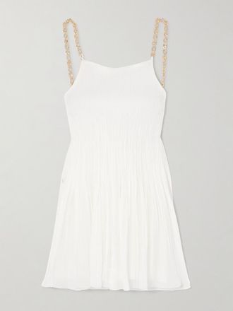 Paco Rabanne Minikleid Aus Krepon Aus Einer Seidenmischung Mit Bes&auml;tzen Aus Metall-mesh - Wei&szlig;