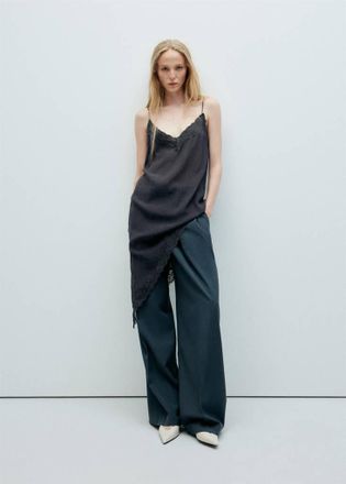 Mango Top lingerie dentelle asym&eacute;trique gris anthracite - Femme - XS - MANGO