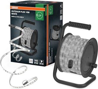 Osram Outdoor Flex LED Streifen 10M IP65, kaltweiß, bis 50 m erweiterbar, inkl. Kabeltrommel, Montagezubehör, Anschlusskabel