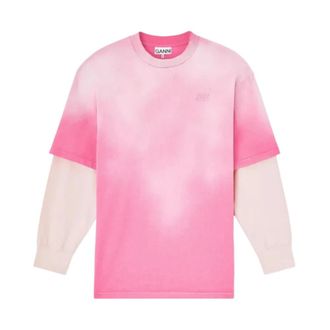 Ganni Femme, Tops, Rose, Taille: 42 FR T-shirt manches longues en jersey de coton &agrave; effet d&eacute;lav&eacute;