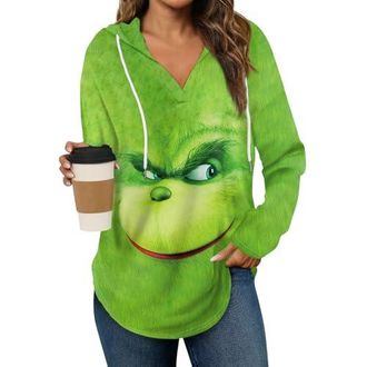 Generic Le Grinch Sweat Femme A Capuche Pilou Costume Pyjama Pull Chaud 2025 Vetement De Hiver Oversize Moche Adulte Polaire Plaid Noël Christmas Pulls The Sw