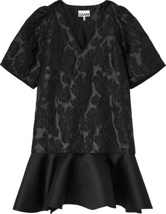 Ganni Femme, Robes, Noir, Taille: 38 FR Mini robe trap&egrave;ze &agrave; col en V en satin cloqu&eacute;
