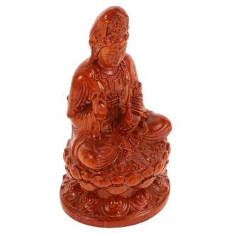 FOMIYES Guanyin Buddha Statue Holz 13cm Handgeschnitzt Lotus Sitzend Dekoration f&uuml;r Wohnzimmer und Schreibtisch Feng Shui Ornament