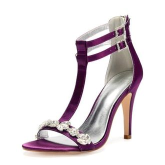 Generic Escarpins Femme Bout Ouvertsandales Chaussures De Mariee Satinée Mariée Dress Fête Bridal Mariage Stylet Sandales 10.5Cm,Violet,42 EU