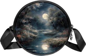 Generic Petit sac &agrave; bandouli&egrave;re Circle Beauty pour femme, petit sac &agrave; bandouli&egrave;re avec fermeture &eacute;clair, bretelles r&eacute;glables, sac &agrave; main rond d&eacute;contract&eacute; pour
