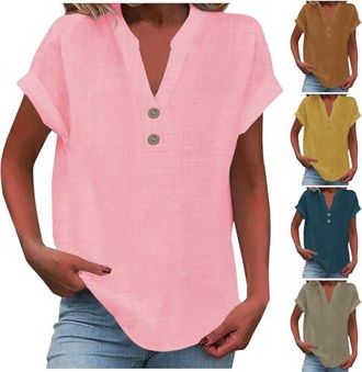 Generic HUIFUAO Tee Shirt Femme Col V Coton Col V Manches Courtes Haut Chemise Chic Et élégant Dété Basique Ample Tunique Tops (Z11 Navy, M) Black of Friday 2