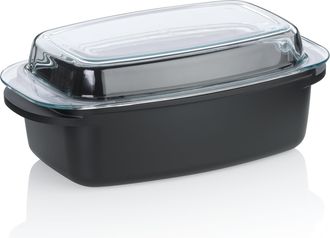 KELA Bräter mit Deckel 4,5 Liter ATURA, rechteckiger Bräter induktionsgeeignet, Schmortopf backofengeeignet, Aluguss keramisch beschichtet, PFAS frei