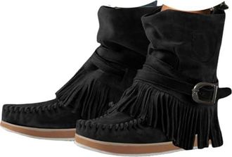 Generic Bottines de cowboy plates à franges pour femme - Bottines de cowgirl courtes à franges - Bottines dautomne et dhiver - Chaussures plates à rivets en d