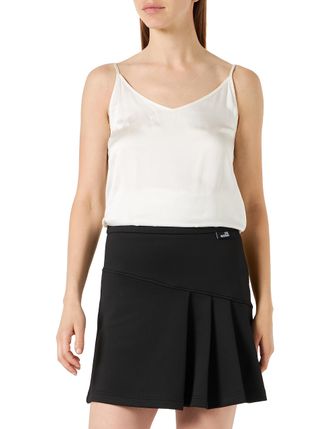 Love Moschino Short Skirt with Pleats on one Side in Stretch Polyester Scuba, Customized with Flag Label in The Front Left Waistband