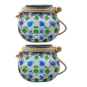 Hemobllo 2 St&uuml;ck Solar H&auml;ngelampe Glasleuchte Au&szlig;en Dekorative Solarglas H&auml;ngelampe f&uuml;r Garten Terrasse Balkonkugel