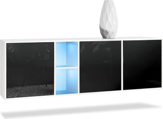 Vladon Kommode Cuba, Made in Germany, Wei&szlig; matt/Schwarz Hochglanz inkl. LED - Modernes Sideboard f&uuml;r Ihr Wohnbereich - (BxHxT) 182x53x35 cm