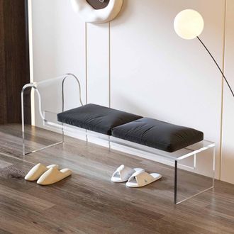 Generic Moderne Polsterbank, Rahmen Aus Klarem Acryl, Sitzfläche Aus Weichem Samt, Multifunktionale Schuhwechselbank for Wohnzimmer, Schlafzimmer, Flur(Black)