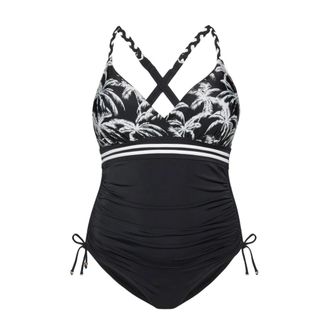 Fiorella Rubino Tropical Print Einteiliger Badeanzug - - Swimwear - Damen - Schwarzk - XL