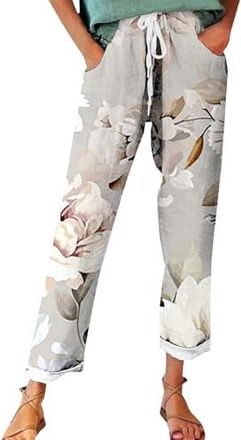 Generic Pantalon Femme Large L&eacute;ger Ete Lin Ample Womens Autumn Fragrant Linen Print Casual Pants Perfect for Spring Comfortable and Trendy for Relaxed Days an