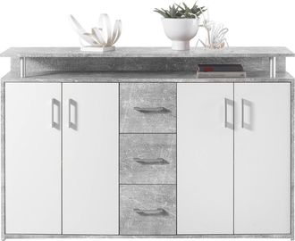 M&ouml;belando Highboard Anrichte Standschrank Sideboard Kommode Beistellschrank Flur Delia I Beton/Wei&szlig;