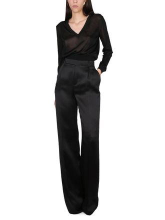 Saint Laurent Satin Flared Trousers - Black