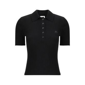Courr&egrave;ges Geripptes Polo-Shirt mit Logo-Stickerei - - Tops - Damen - Schwarzk - M