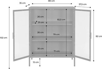 Sweeek Schrank aus Stahl und geh&auml;rtetem Glas, 2 T&uuml;ren, 80 cm