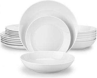 Malacasa Serie Amelia, Geschirrset 6 Personen, 24-teiliges Porzellan Tafelservice (Wei&szlig;, 24-teiliges) (Wei&szlig;, 18-teiliges)