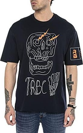 Red Bridge T-Shirt pour Homme &agrave; Manches Courtes Oversize Coton Col Rond T&ecirc;te de Mort Bleu XXL