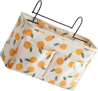 BESPORTBLE Hängende Aufbewahrungstasche aus Baumwolle und Eisen Geräumiger Nachttisch Organizer mit Zitronenmuster für Schlafzimmer und Studentenwohnheim Platzsp
