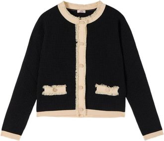 Oltre Zweifarbiger Cardigan im Jacken-Stil - - Knitwear - Damen - Schwarzk - XL