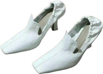 Generic YUJIEBB Escarpins &agrave; T&ecirc;te Carr&eacute;e Femme Blanc Talons Hauts Stiletto Retro Chaussures Sorci&egrave;re, Talon blanc de 4 &agrave; 5 cm, 35.5 EU